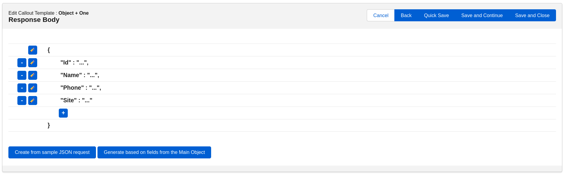 Step 4: Callout Template Response Body (Old Interface) - Declarative Webhooks User Guide